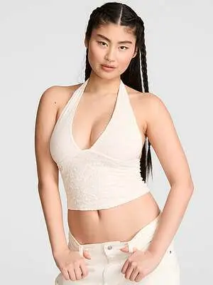 Pink Base Stretch™ Plunge Halter Top - Beige