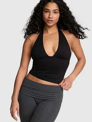 Pink Base Stretch™ Plunge Halter Top - Black