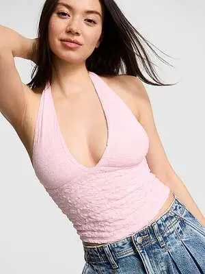 Pink Base Stretch™ Plunge Halter Top - Pink