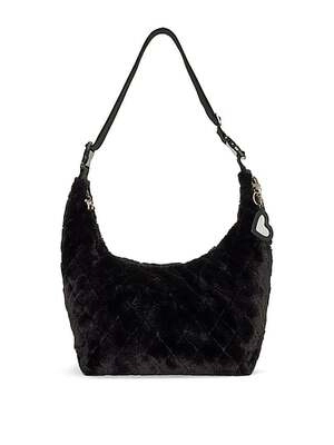Pink Satin Nylon Hobo Bag - Black