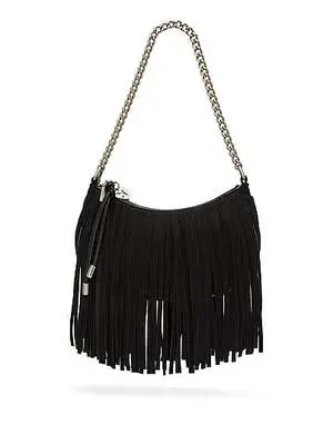 Pink Crescent Ruched Shoulder Bag - Black