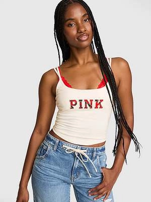 Pink All-day Cotton™ Strappy Tank Top - Grey