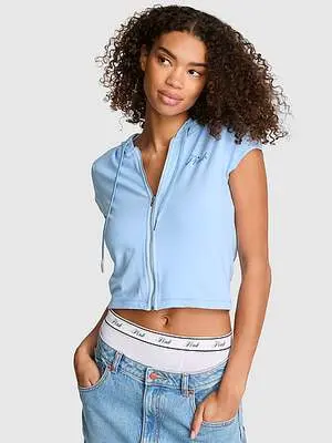 Pink Soft Modal Full-zip Hoodie - Blue