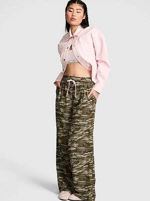 Pink PINK Logo Jacquard Straight-Leg Pants Print