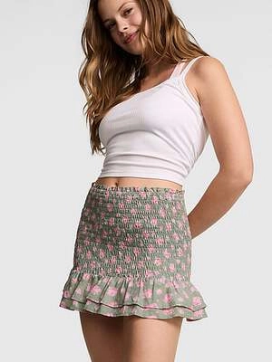 Pink Smocked Mini Skirt - Floral