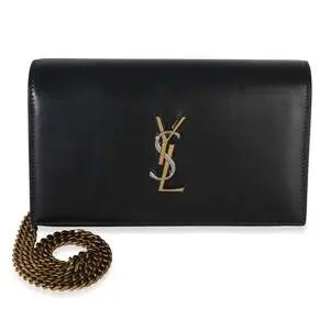 Saint Laurent Lambskin Tri Metal Kate Wallet-on-chain - Black