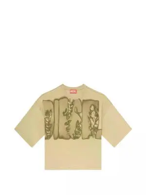 DIESEL® Organic Cotton Cropped T-shirt With Digital Print - Green