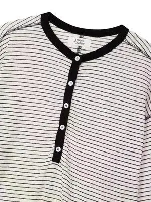 STUDIO TOMBOY Striped Henley-neck T-shirt - Neutrals