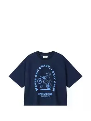 STUDIO TOMBOY Graphic-print Back-flap T-shirt - Blue