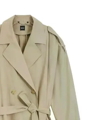BOSS Short Belted Cotton Poplin Coat - Neutrals