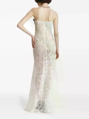 2310 STUDIO Bow-detail Lace Strapless Gown