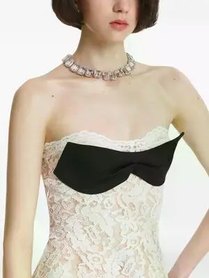 2310 STUDIO Bow-detail Lace Strapless Gown