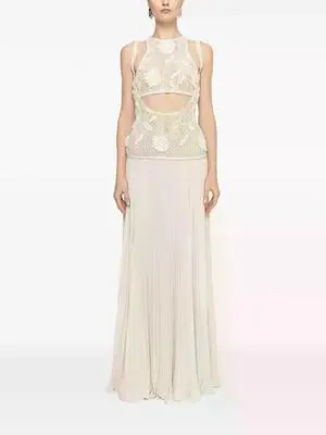 NISSA Crochet-panel Pleated Maxi Dress
