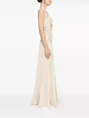 NISSA Crochet-panel Pleated Maxi Dress
