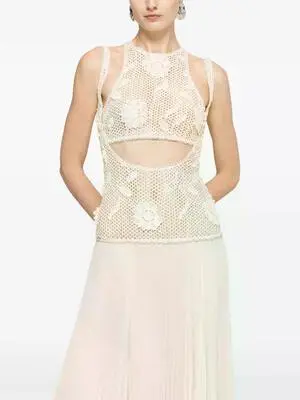 NISSA Crochet-panel Pleated Maxi Dress