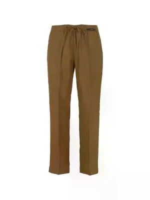 MICHAEL COAL Drawstring-waist Linen Trousers - Brown