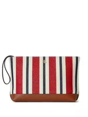 Ralph Lauren Striped Canvas Clutch - Red