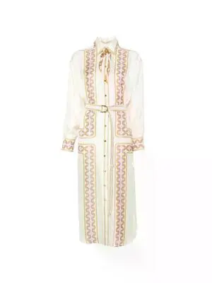 Zimmermann Geometric-print Belted Shirt Dress - Neutrals
