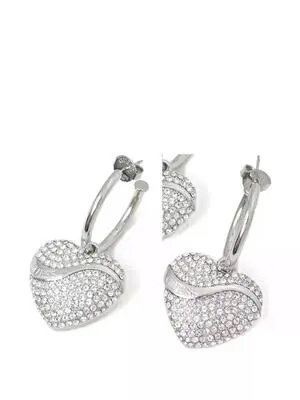 Guess Crystal Embellished Heart Pendant Hoop Earrings - Silver