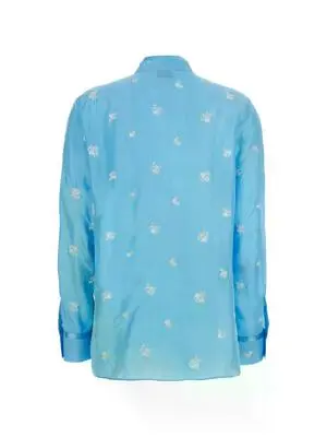 FORTE_FORTE Floral-embroidered Silk Shirt - Blue