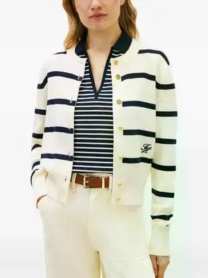 Tommy Hilfiger Premium Horizontal-stripe Knitted Cotton Cardigan - Neutrals