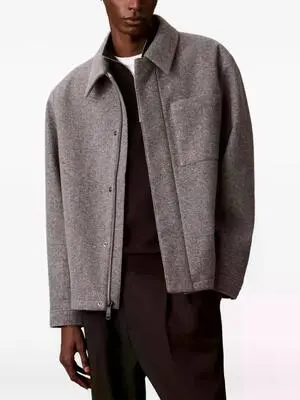 Calvin Klein Felted Texture Zip Up Shirt Jacket - Grey