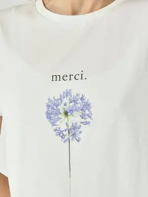 TWINSET Floral Cotton T-shirt - Gnawed Blue