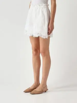 TWINSET Linen Shorts With Embroidered Lace