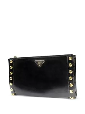 Prada Saffiano Vernice Studded Clutch