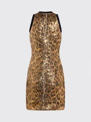 Roberto Cavalli Sequin Embellished Leopard Print Mini Dress - Beige