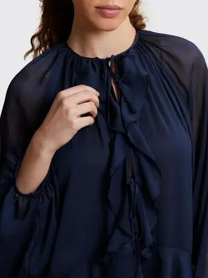 LA MARTINA Long-sleeved Ruffled Chiffon Mini Dress