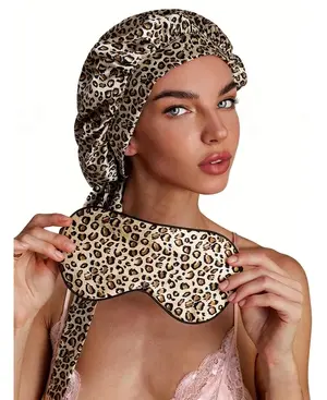 SILKSILKY 100% Mulberry Silk Bonnet And Eye Mask Set Brown