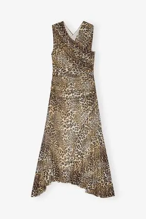 GANNI Leopard Print Mesh Dress