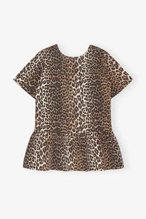 GANNI Leopard Print Mini Denim Dress - Mixed