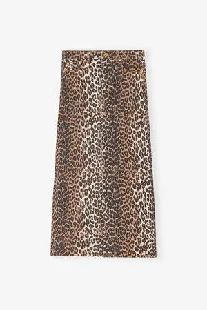 GANNI Leopard Print Denim Maxi Skirt - Mixed