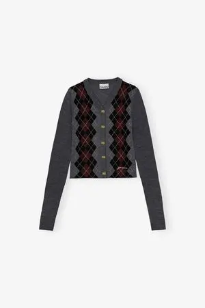 GANNI Cable Knit Cardigan With Tie Bands - Grey