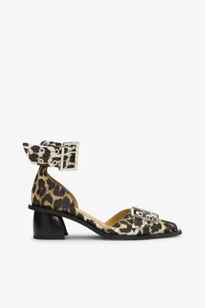 GANNI Leopard Print Pumps With Buckle Detail - Mixed