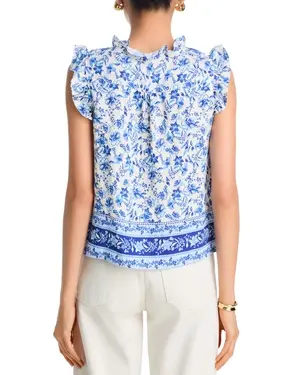 Aqua Floral Ruffled Top