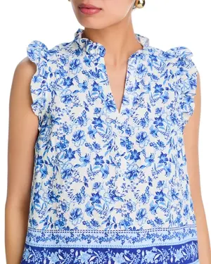 Aqua Floral Ruffled Top