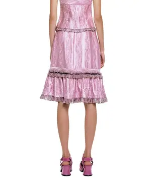 Anna Sui Crushed Satin Ruffle Midi Skirt
