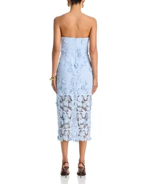 Aqua Strapless 3d Lace Midi Dress