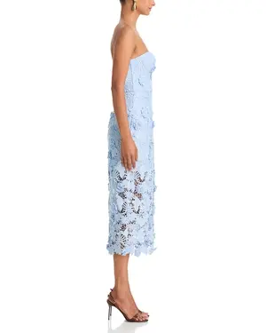 Aqua Strapless 3d Lace Midi Dress