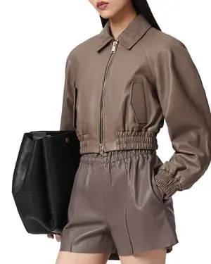 ALLSAINTS Leather Bomber Jacket - Mole Brown