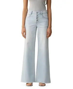 BAYEAS Mid-rise Wide Leg Jeans With Button Fly - Light Blue