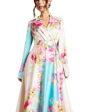 Coast Placement Print Wrap Front Gown