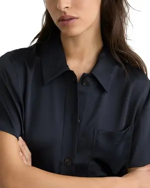 REISS Short Sleeve Silk Shirt - Navy