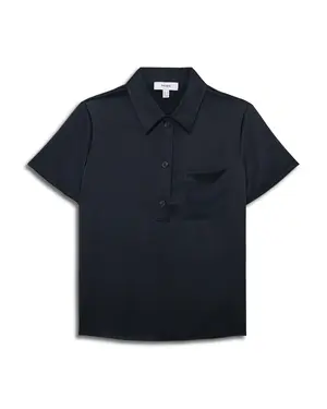 REISS Short Sleeve Silk Shirt - Navy