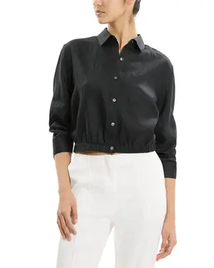 Theory Fixed Sleeve Linen Top - Black