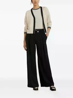 Ralph Lauren Logo-embroidered Contrast-trim Cardigan - Neutrals
