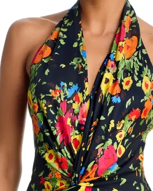 A.L.C. Mabel Twist Front Halter Maxi Dress - Black/persimmon